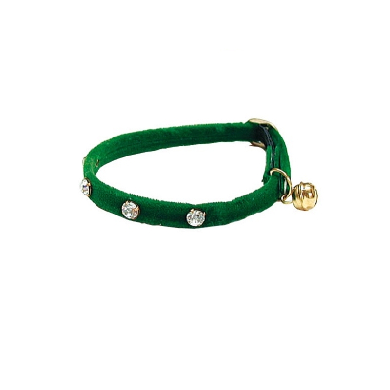 Collier pour chat en velours coloris vert