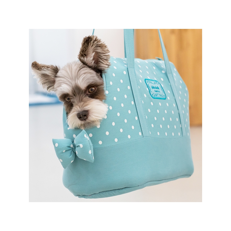 Sac de transport pour chien original coloris menthe à pois blancs ...